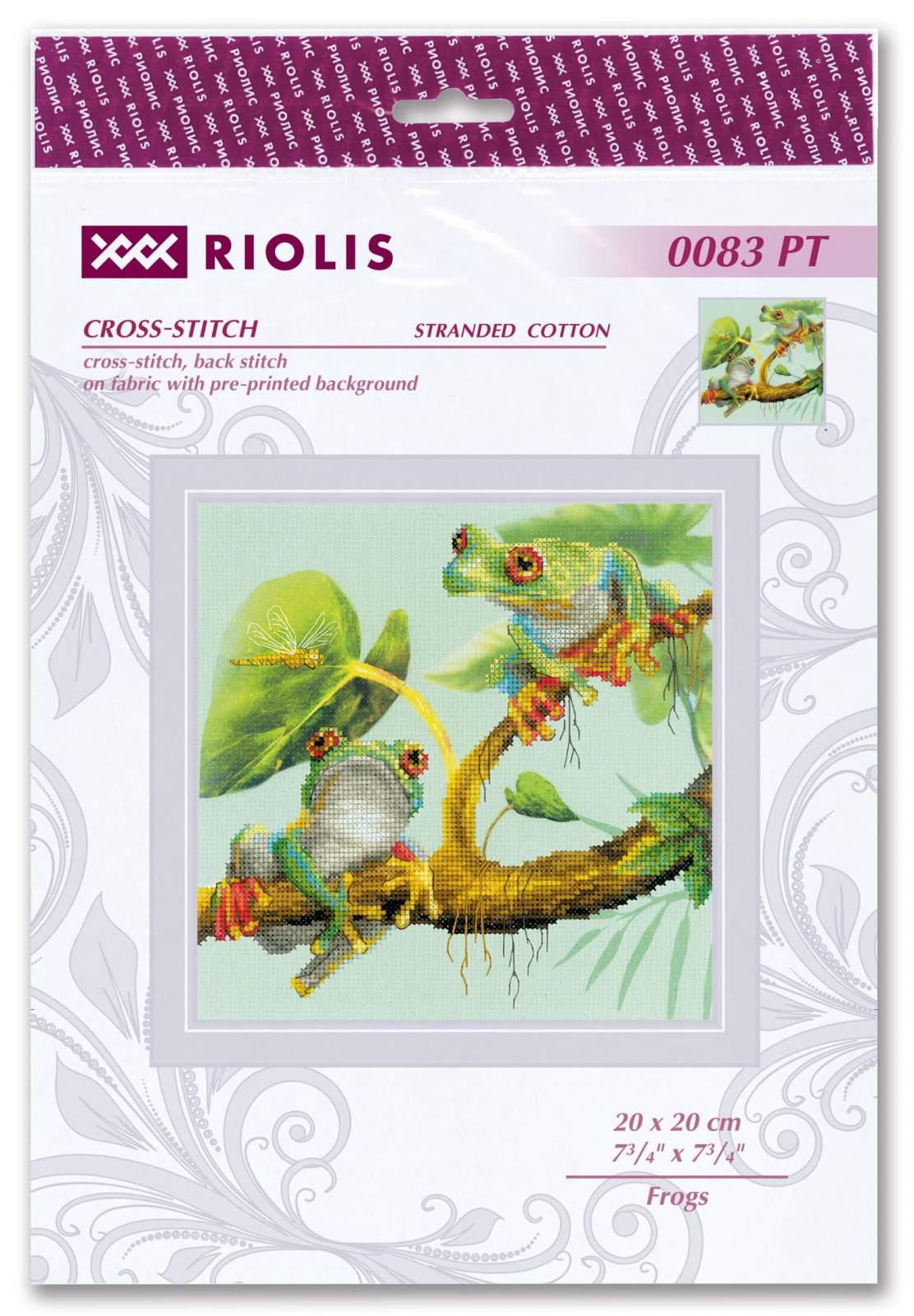 0083 PT Frogs Cross Stitch Kit with pre-printed background Aida - Riolis